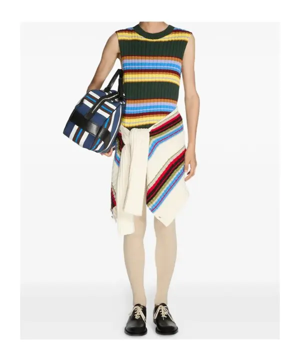 Dries Van Noten Striped Knitted Vest In Forest Green - 27% Off
